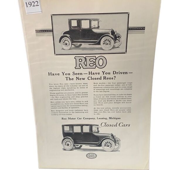 REO | Art | Vintage 922 Reo Closedcars Have You Seen Have You Driven Ad ...